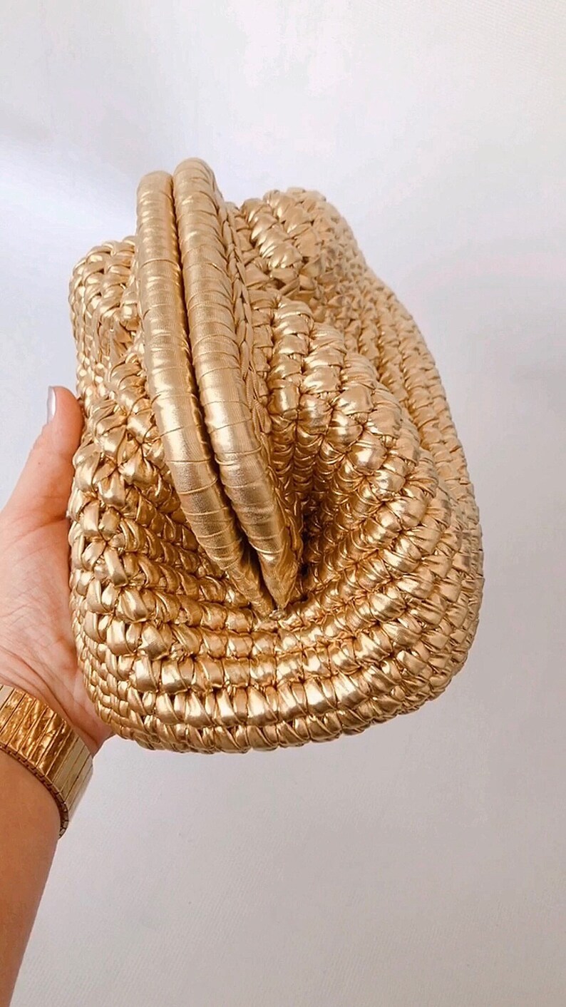 Crochet Metallic Raffia Clutch Bagevening Knitted Pouch - Etsy