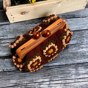 Vintage Granny Square Crochet Clutch Bag,boho Bag With Wooden Clasp ...