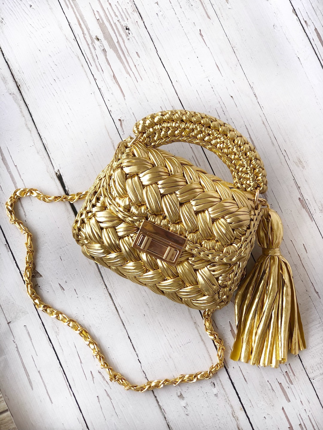 Gold Metallic Leather Tote Bag,capri Luxury Metallic Hand Woven Leather ...