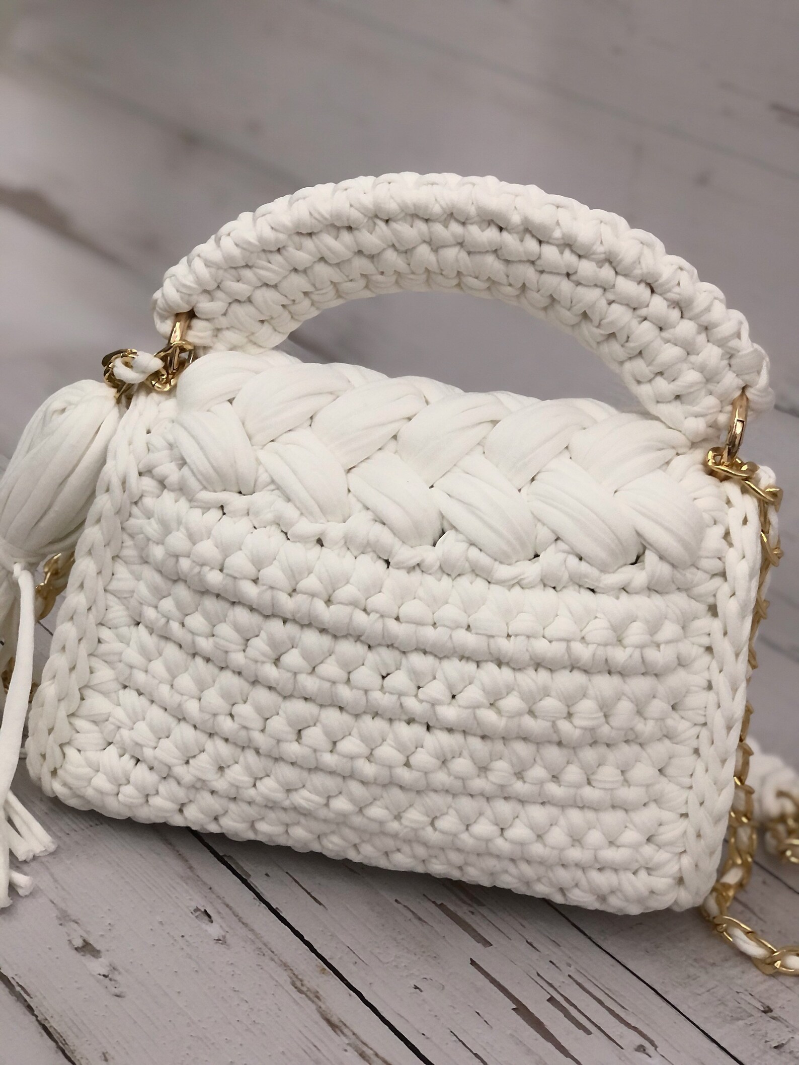 Hand Knitted Design White Bag / Handmade Crochet Shoulder Bag | Etsy