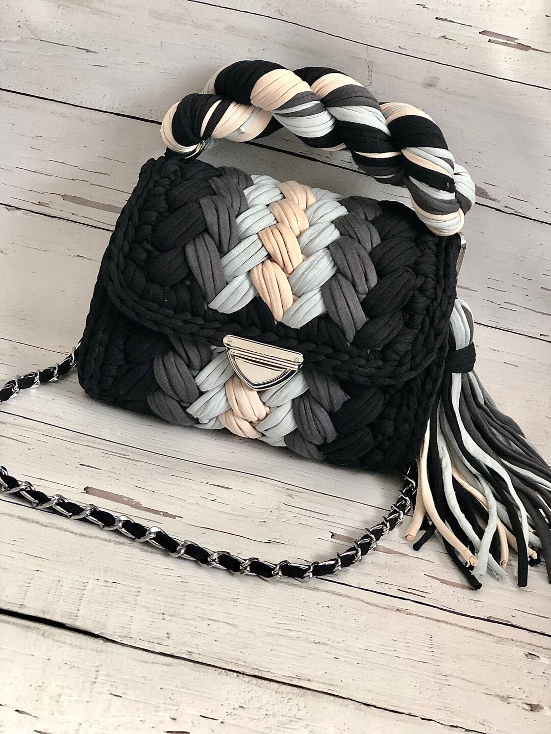 Handmade Colorful Crochet Shoulder Bag , Multicolor Women Bag,hand ...