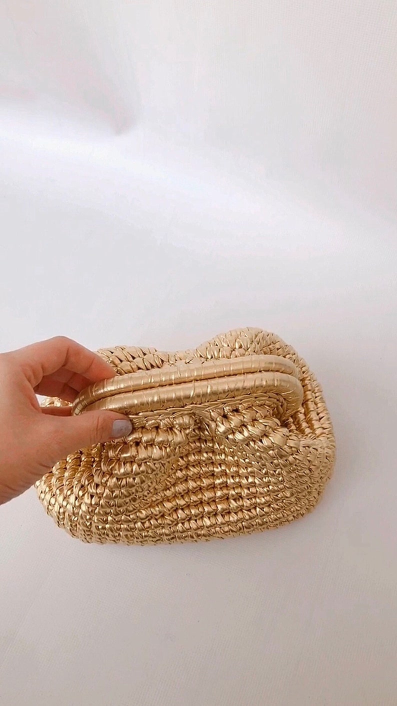 Crochet Metallic Raffia Clutch Bagevening Knitted Pouch - Etsy