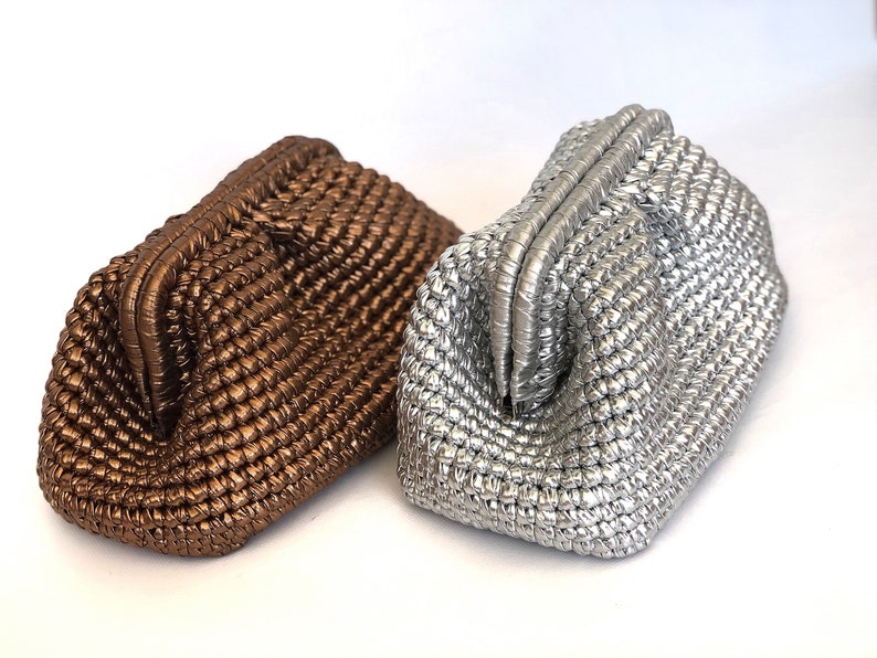 Evening Knitted Pouch Bag Crochet Metallic Raffia Clutch Bag - Etsy