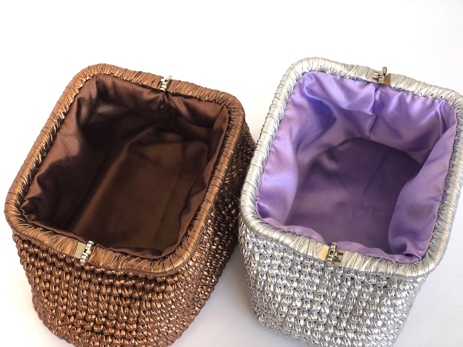 Evening Knitted Pouch Bag Crochet Metallic Raffia Clutch Bag - Etsy