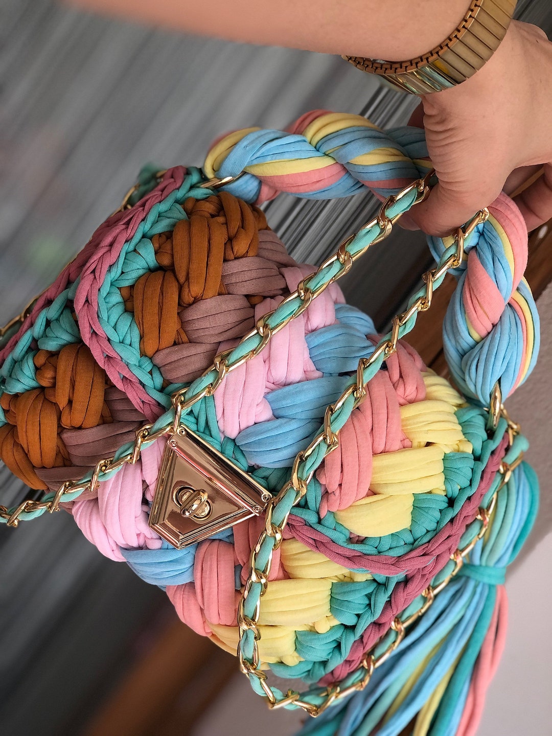 Multi Color Bag/hand Woven Bag/luxury Bag/knitted Bag/colorful Bag ...