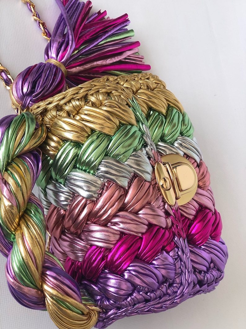 Crochet Metallic Bag: Handmade Colorful Knitted Shoulder Bag - Etsy