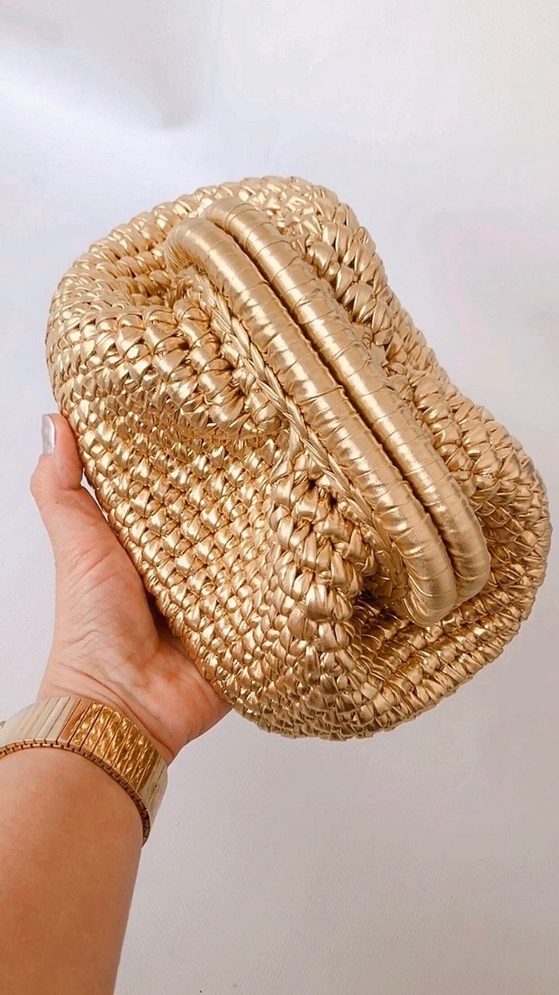 Crochet Metallic Raffia Clutch Bagevening Knitted Pouch - Etsy