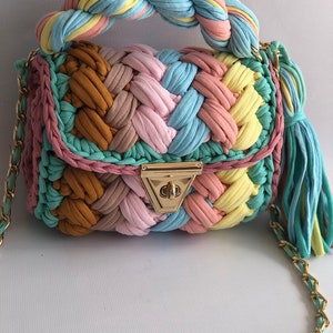 Multi Color Bag/hand Woven Bag/luxury Bag/knitted Bag/colorful Bag ...