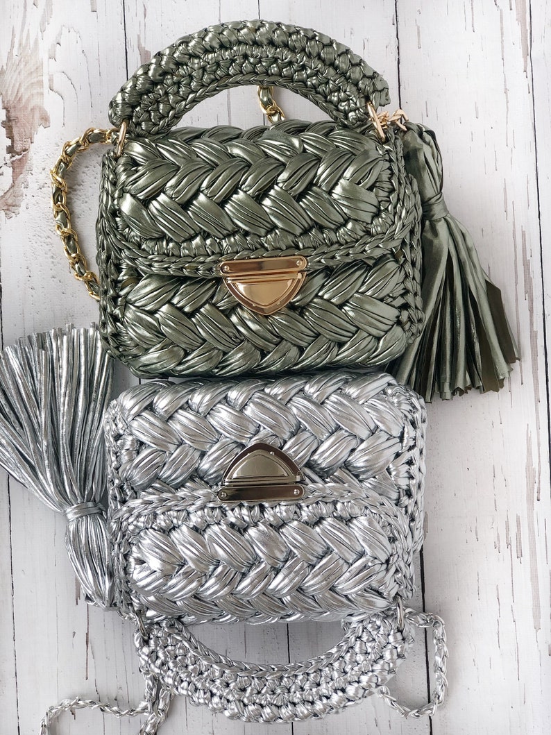 Leather Metallic Handmade Bag/knitted Bag/capri Luxury - Etsy