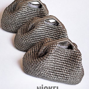 Black Leather Metallic Raffia Top Handle Large Clutch Bag,evening Party ...