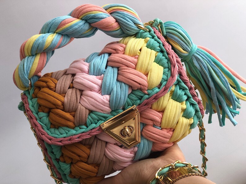 Multi Color Bag/hand Woven Bag/luxury Bag/knitted Bag/colorful - Etsy