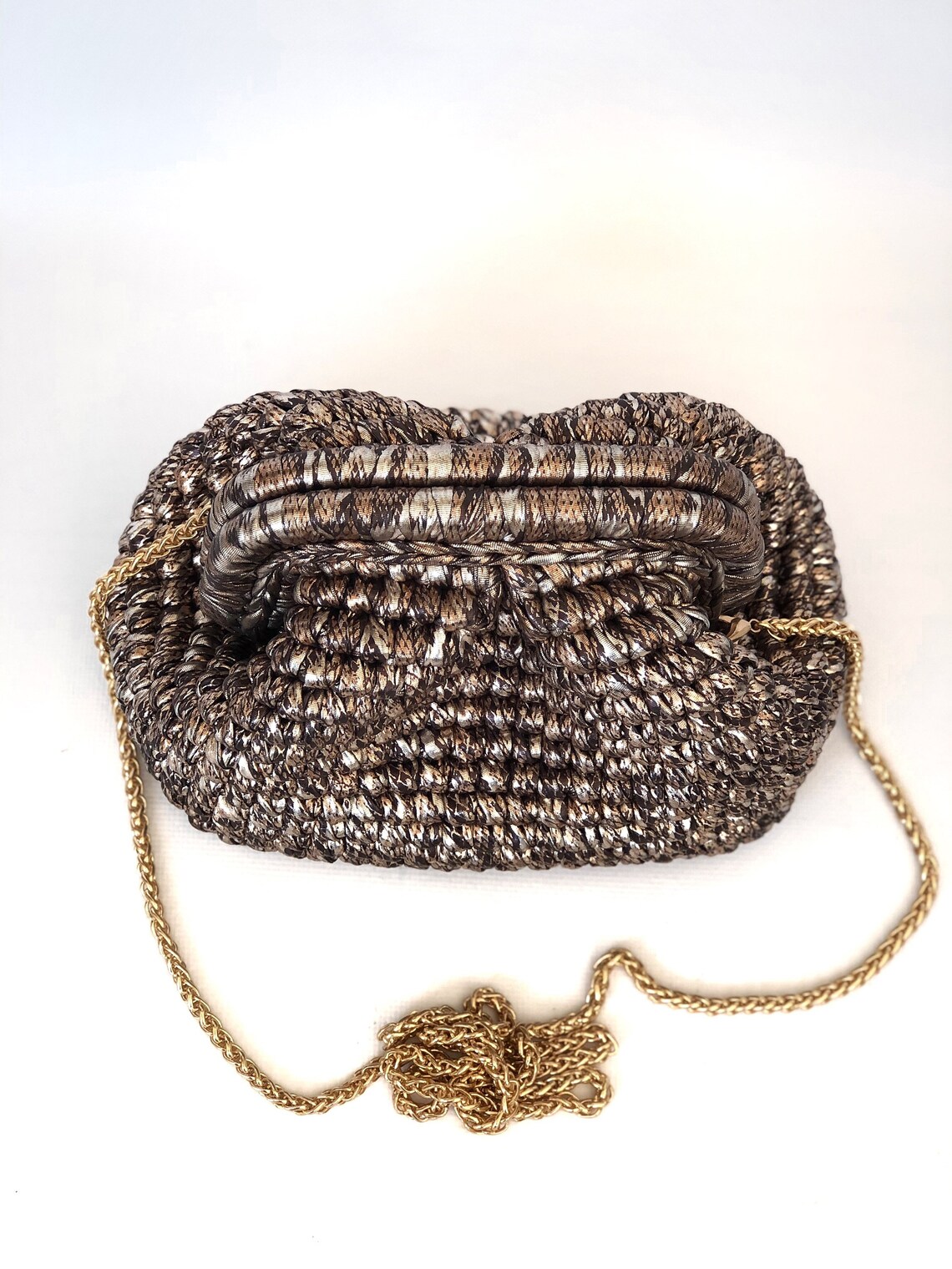 Metallic Mini Clutch Bag/crochet Handmade Evening Bag/knitted - Etsy