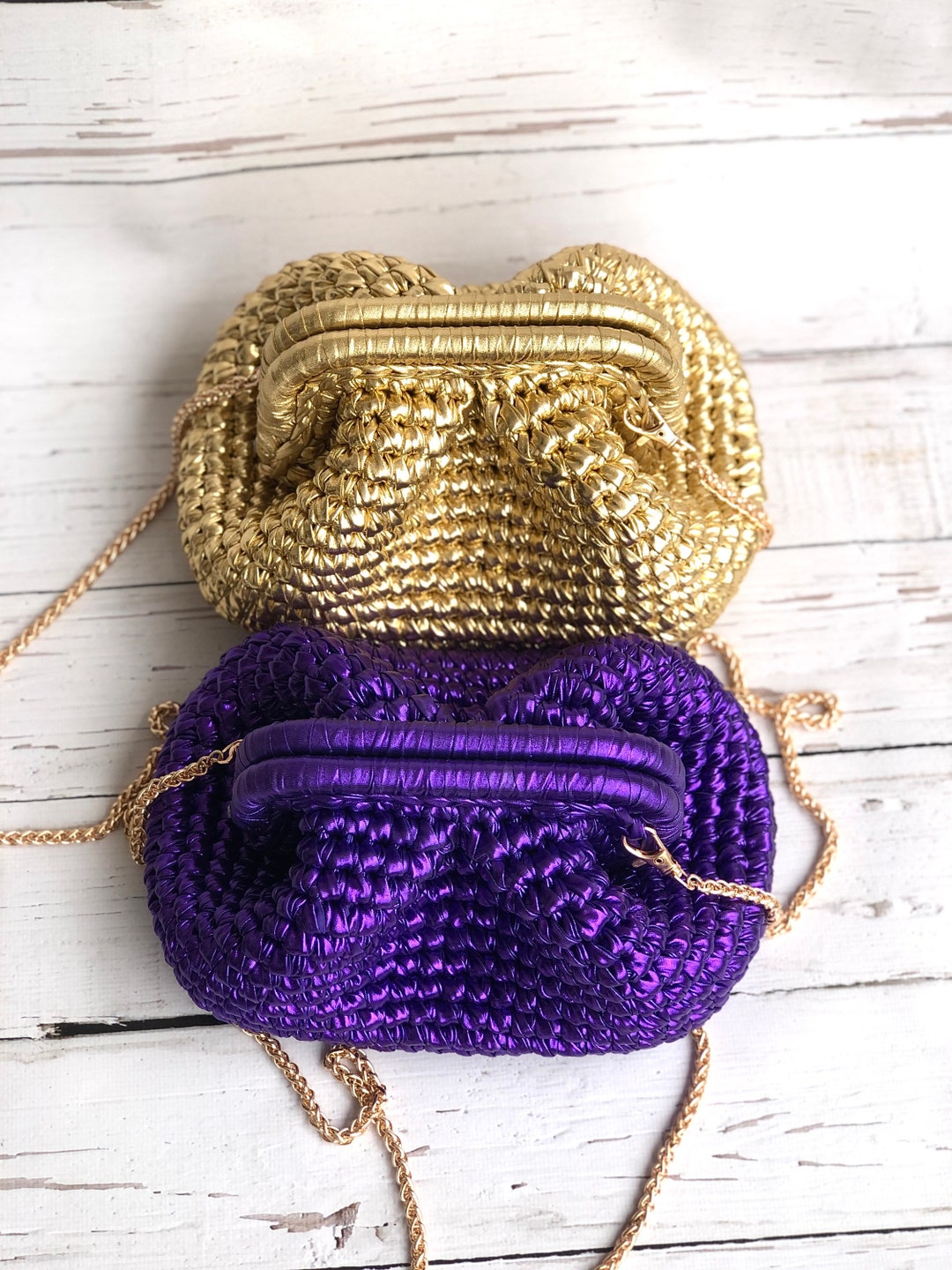 Gold Metallic Small Pouch Clutch Bag,leather Crochet Evening Bag ...