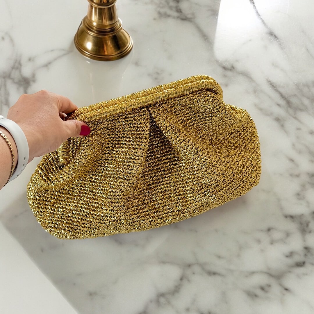 Gold Metallic Raffia Clutch Bag,wedding Bridal Clutch Pouch Bag,silver ...