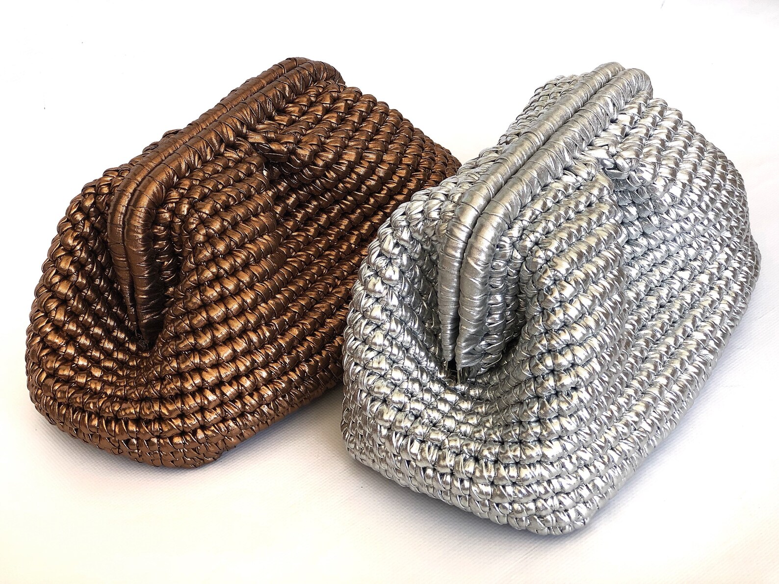 Evening Knitted Pouch Bag Crochet Metallic Raffia Clutch Bag - Etsy