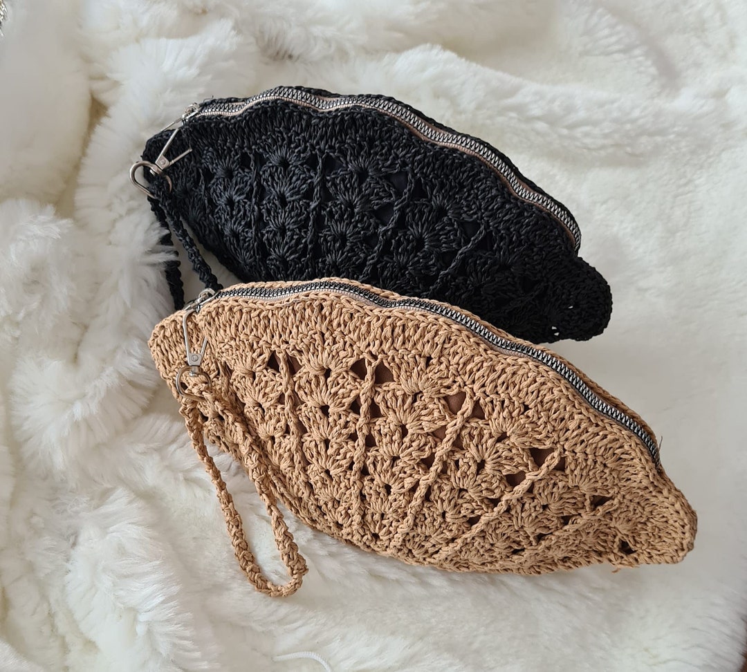 Crochet Raffia Oyster Shell Bag,mussel Evening Crossbody Bag,knitted ...