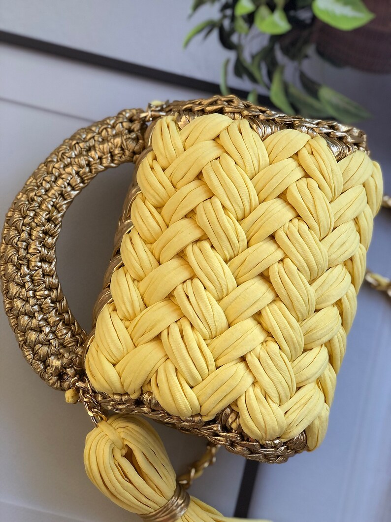 Personalized Crochet Metallic Bag / Handmade Metallic Yellow - Etsy