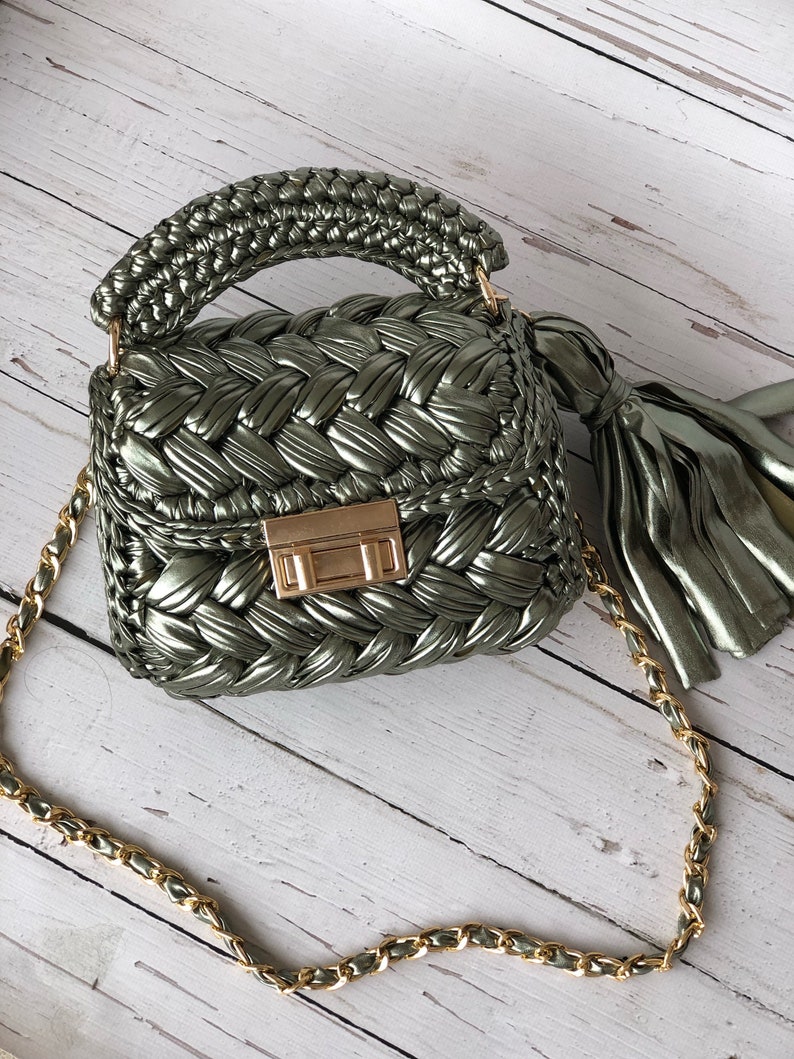 Metallic Leather Crochet Tote Baghandmade Evening - Etsy