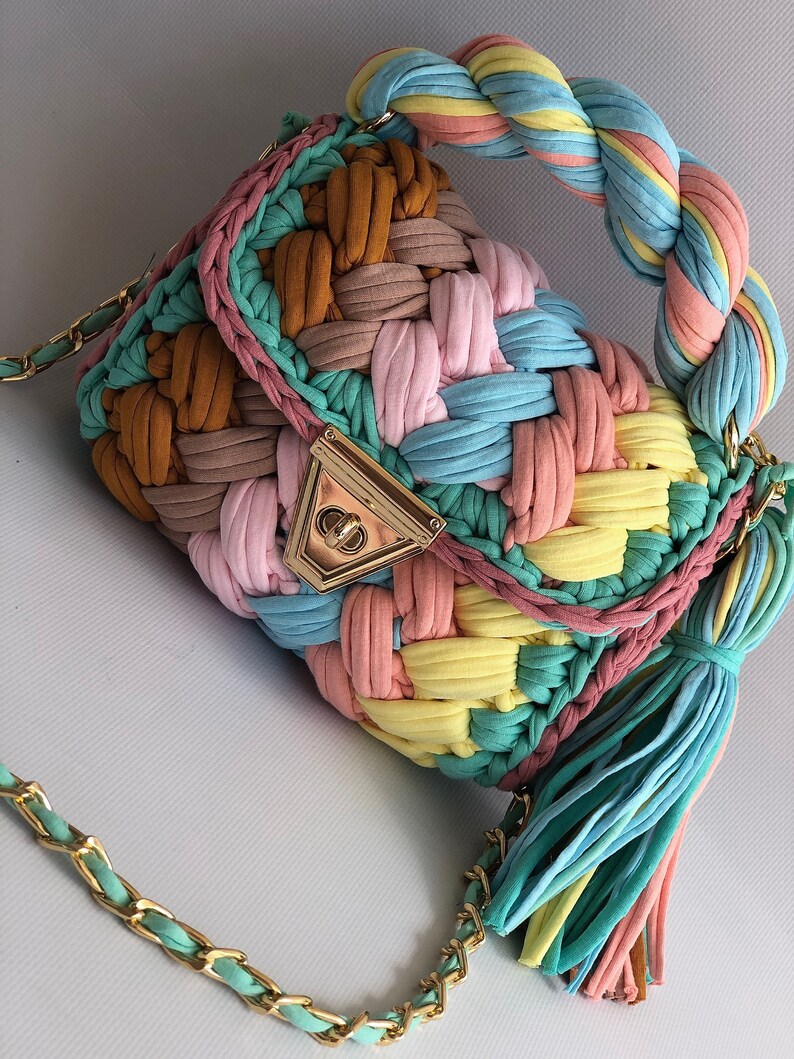 Multi Color Bag/hand Woven Bag/luxury Bag/knitted Bag/colorful - Etsy