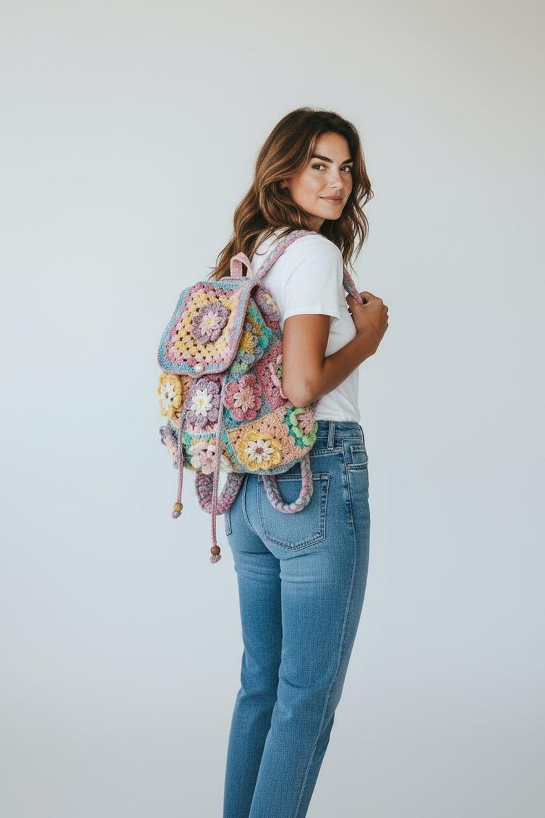 Crochet Granny Square Backpack : Handmade Personalized Colorful ...