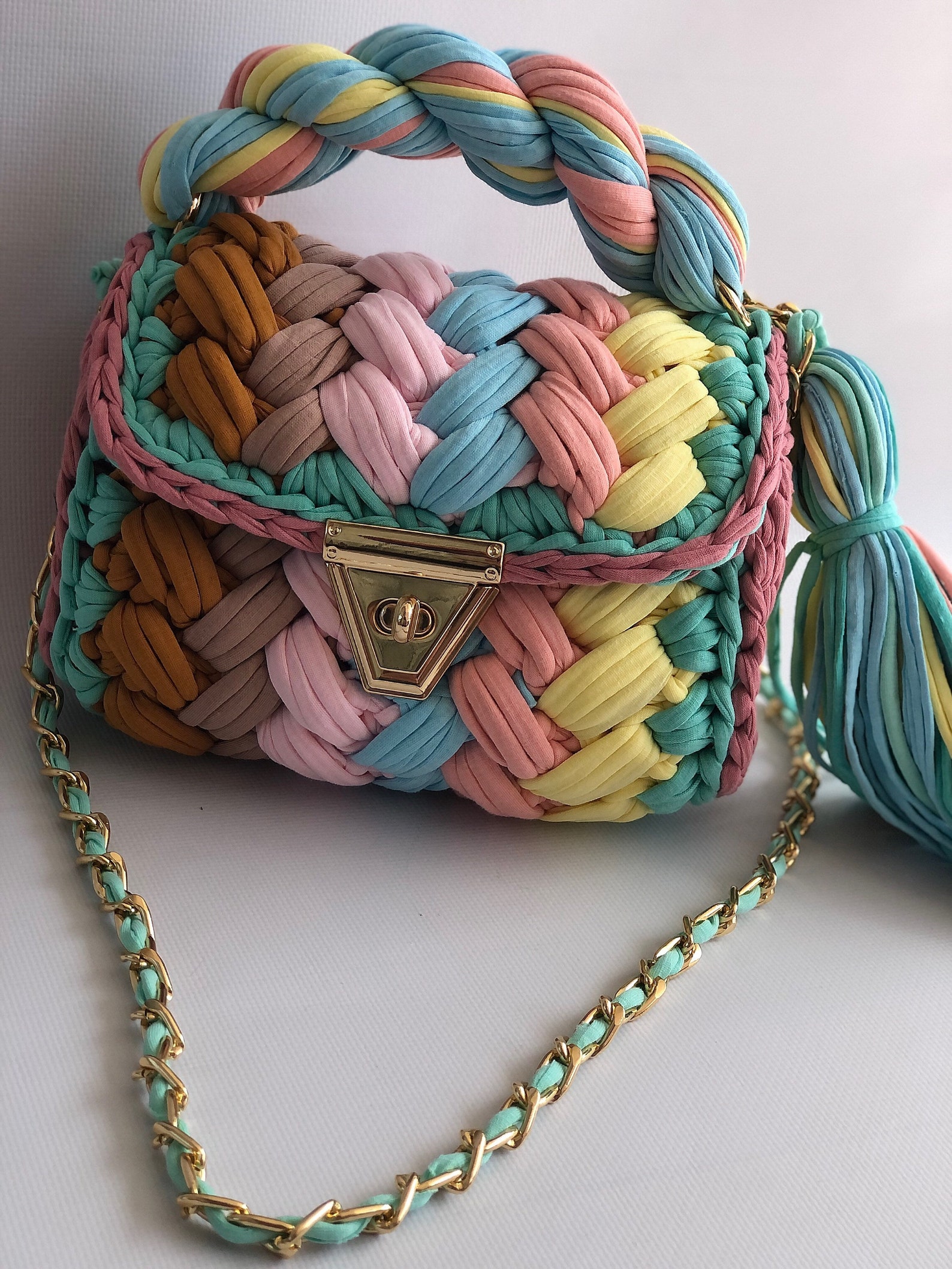 Multi Color Bag/hand Woven Bag/luxury Bag/knitted Bag/colorful - Etsy