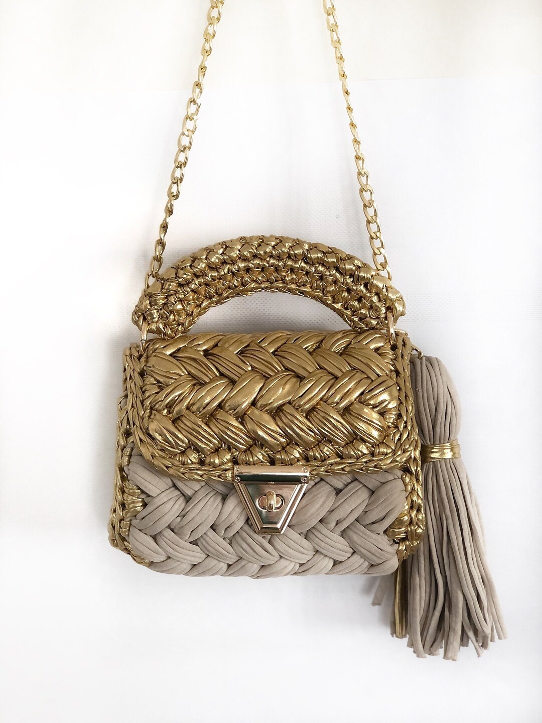 Handmade Women’s Gold Metallic Bag,capri Luxury Bag,crochet Metallic ...