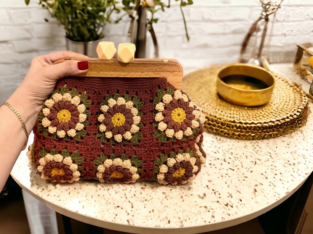 Crochet Granny Square Vintage Crochet Clutch Bag,handmade Pouch Bag ...