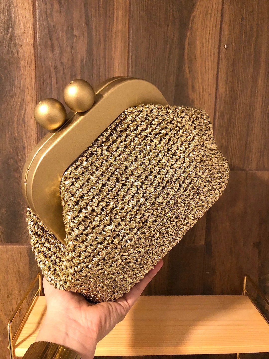 Metallic Raffia Clutch Bag,handmade Party Clutch,shiny Evening Pouch ...