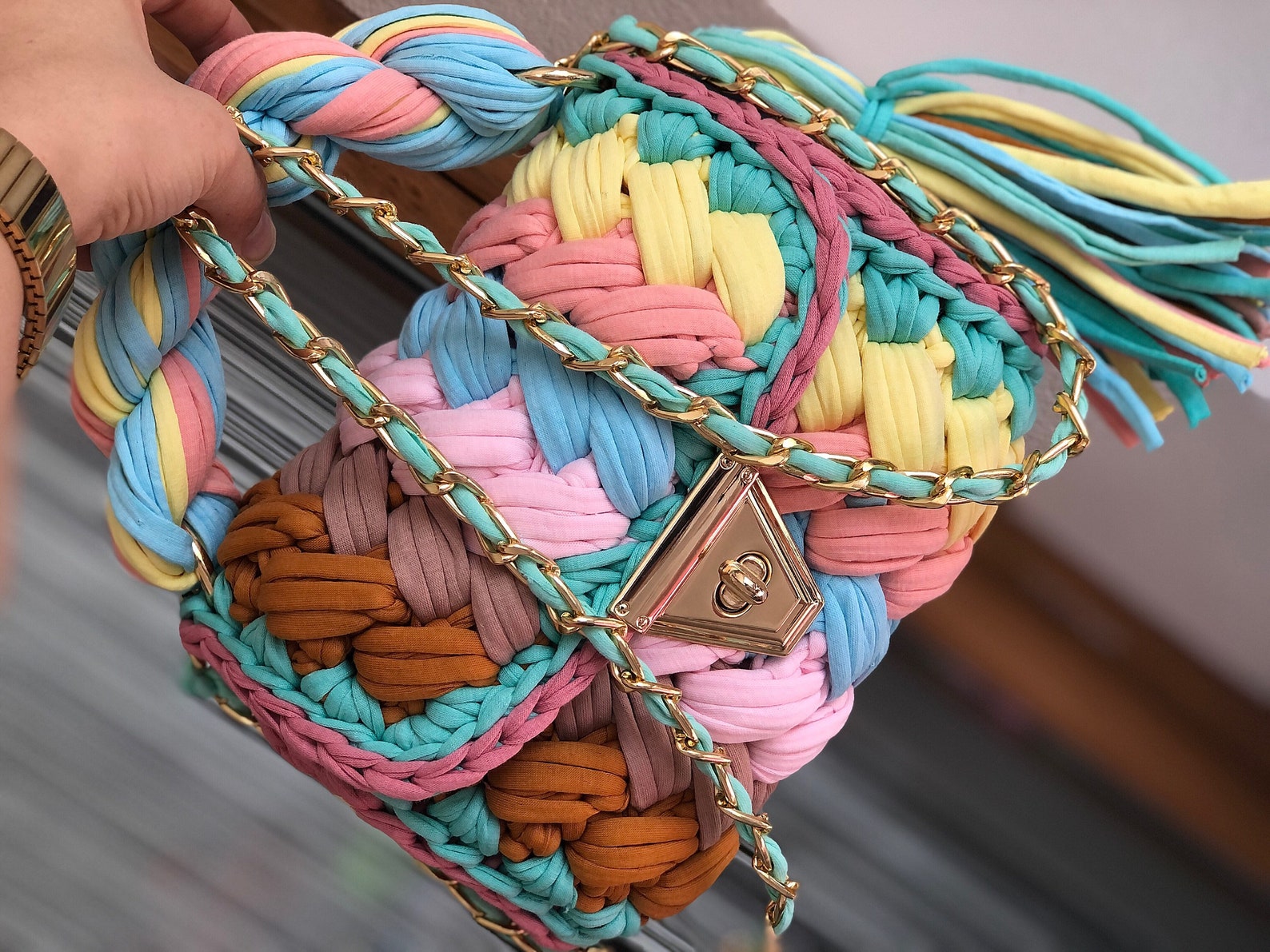 Multi Color Bag/hand Woven Bag/luxury Bag/knitted Bag/colorful - Etsy