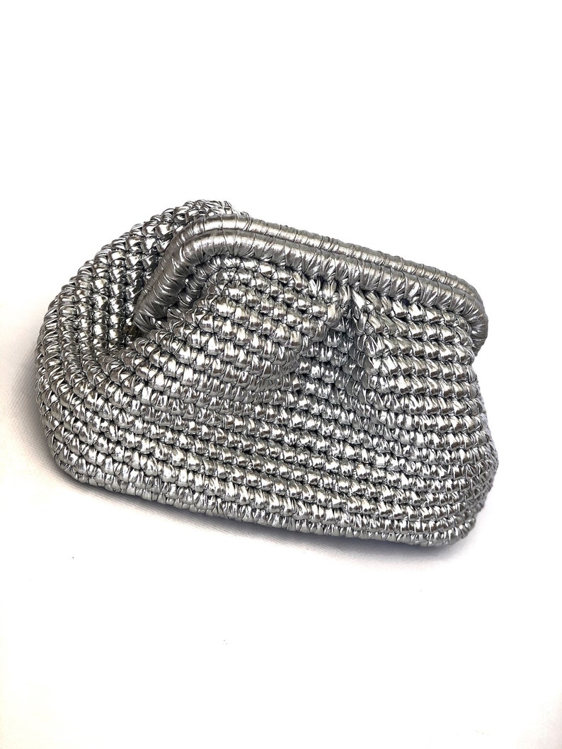Evening Knitted Pouch Bag Crochet Metallic Raffia Clutch Bag - Etsy