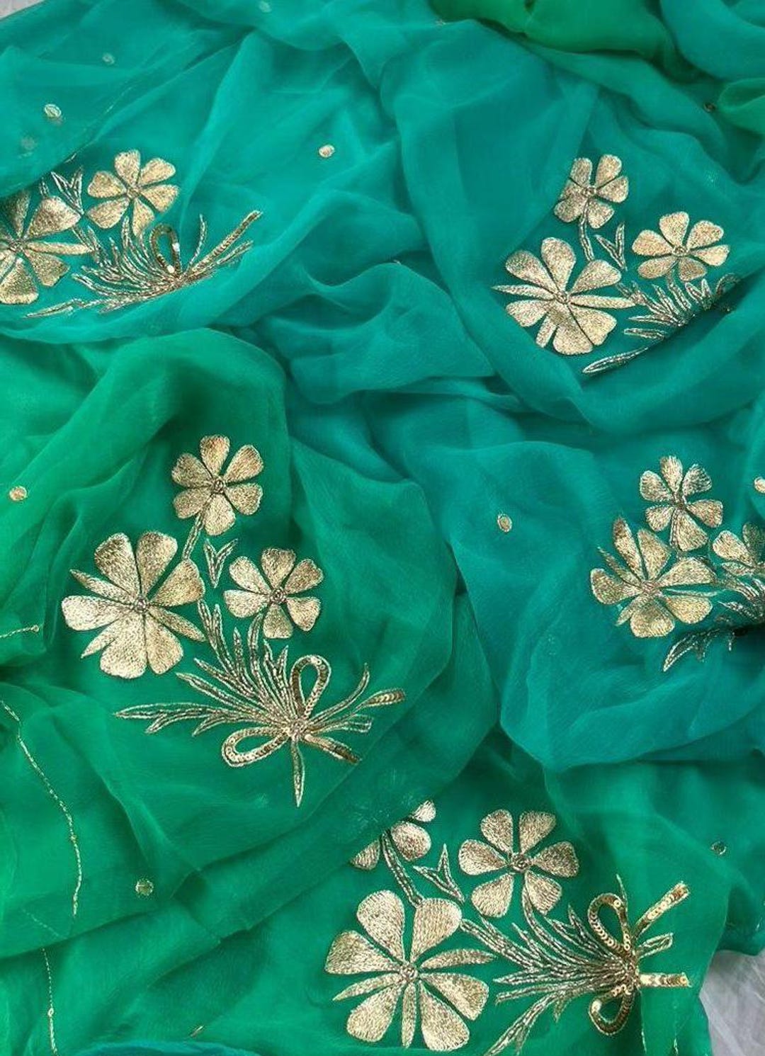 Handmade Chiffon Saree: Diamond Sitara Embroidery, Indian Wedding Wear ...