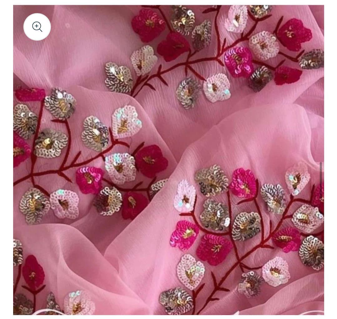 Handmade Pink Chiffon Saree With Sequence Work, Lightweight Flowy Saree ...