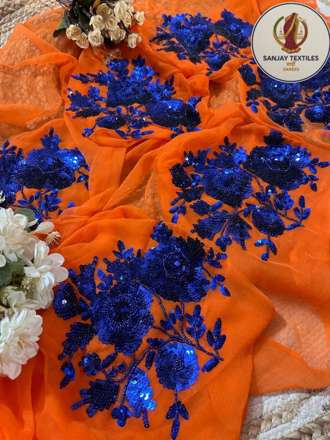 Handmade Chiffon Saree With Sitara Work, Indian Wedding Saree - Etsy