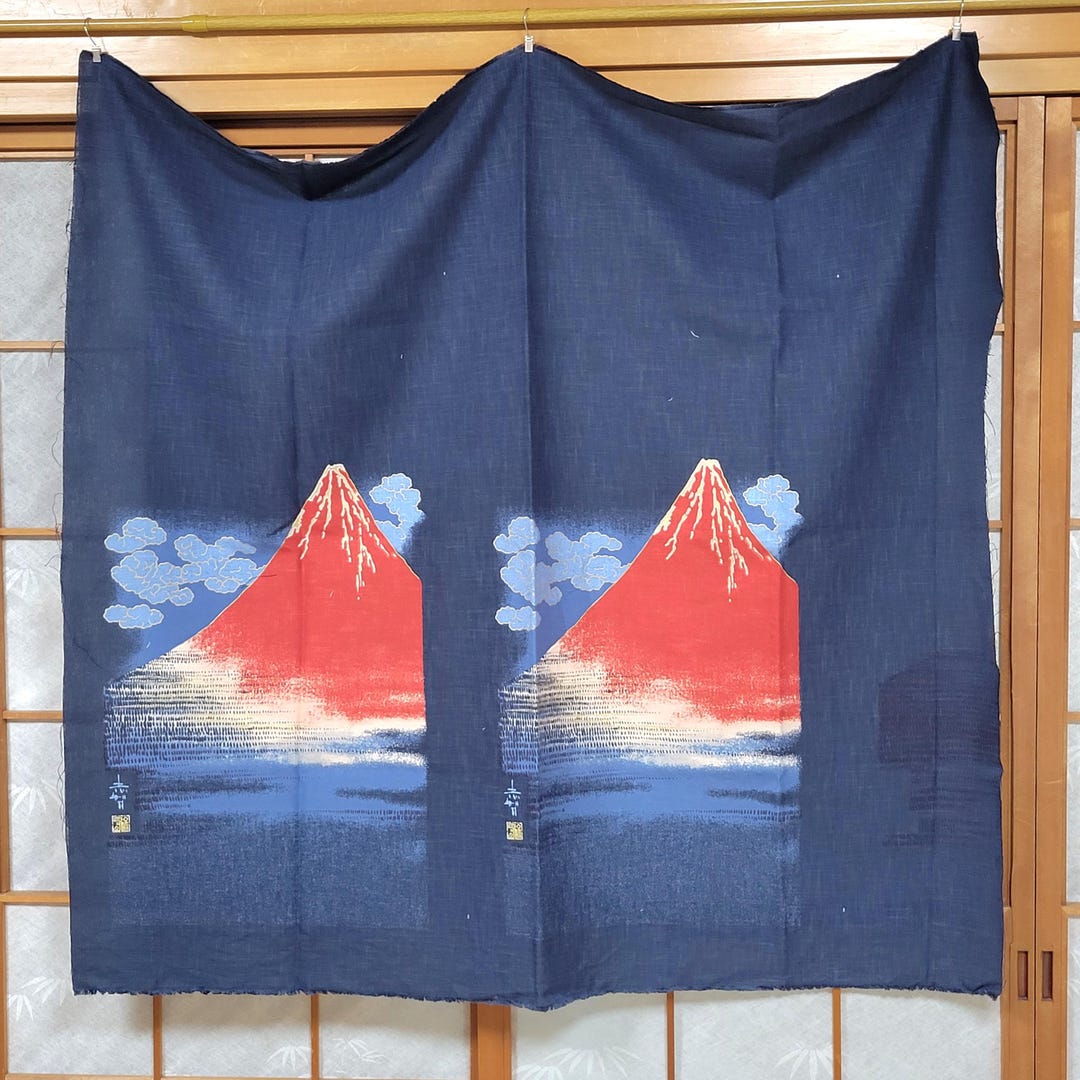 Red Mt. Fuji Fabrics A Set of Two Panels of Red Fuji It is Considered ...