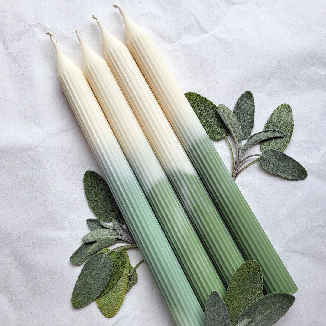 Green gradient candles / sage green table candles / set of 4 / candles ...