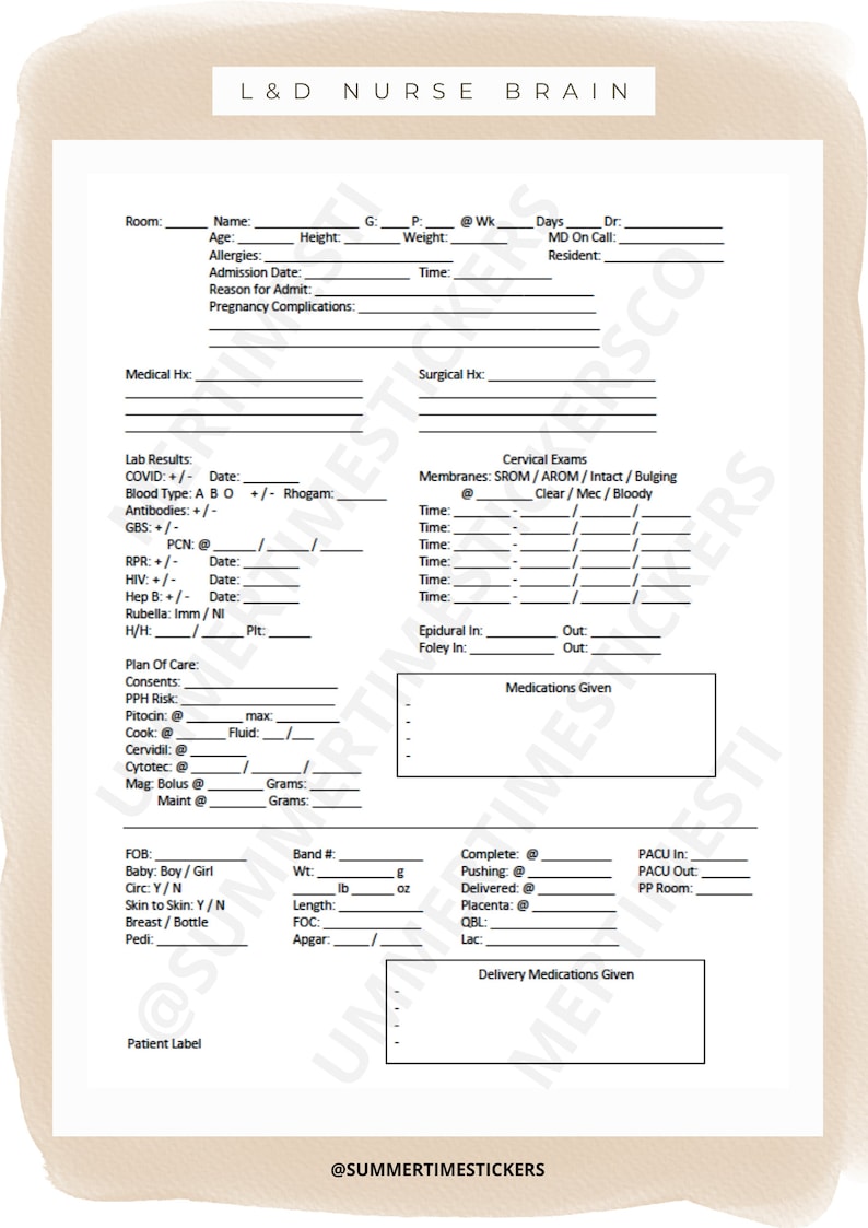 Labor and Delivery Nurse Report Sheet Printable RN Brain | Etsy