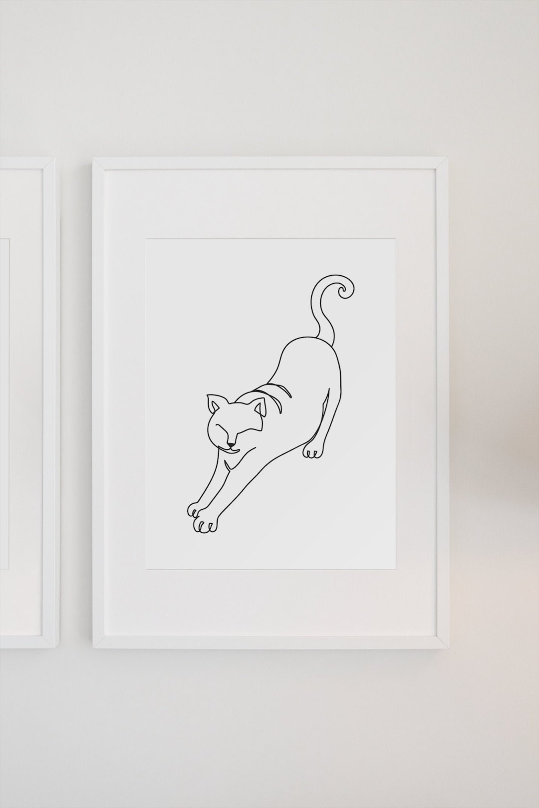 Cat Stretching Line Drawing Minimalist Line Art in - Etsy.de
