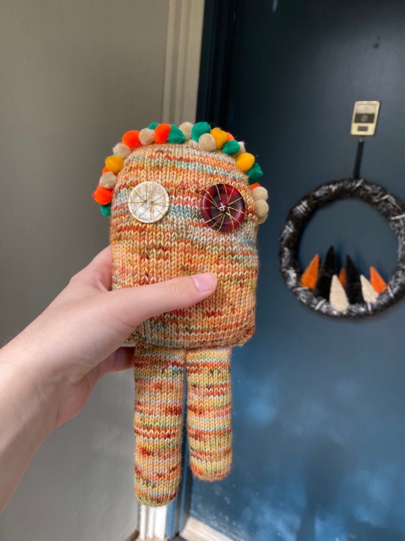 AUTUMN PATCHES the FRONKY (halloween), Knitted Plushie, Unique, Pompoms ...