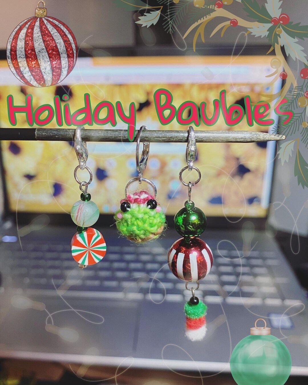 Handmade Holiday Bauble Charms: Kawaii Zipper Pulls, Stitch Markers - Etsy