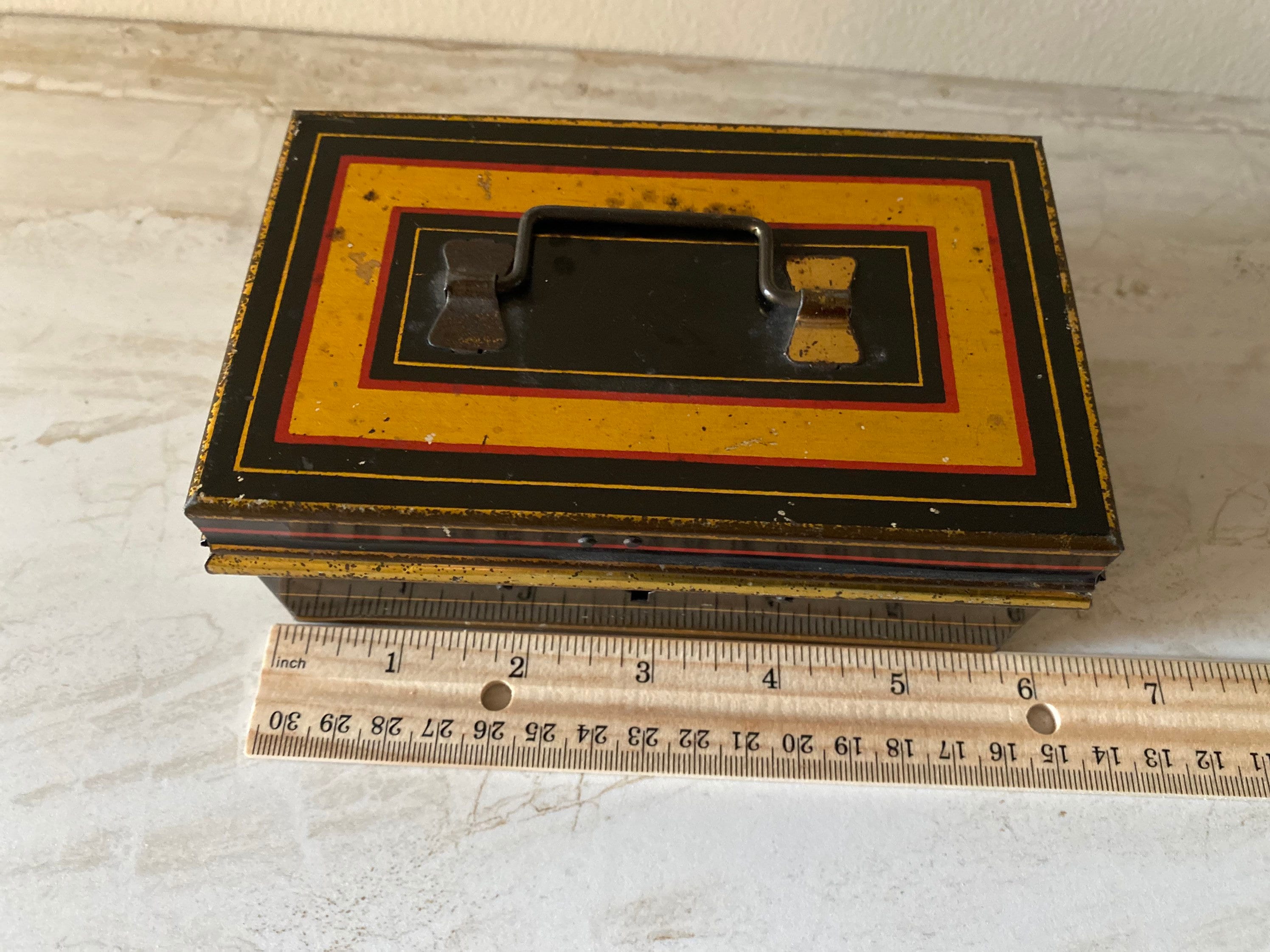 Vintage 1800s Black, Red & Gold Metal Bankers Box - Etsy