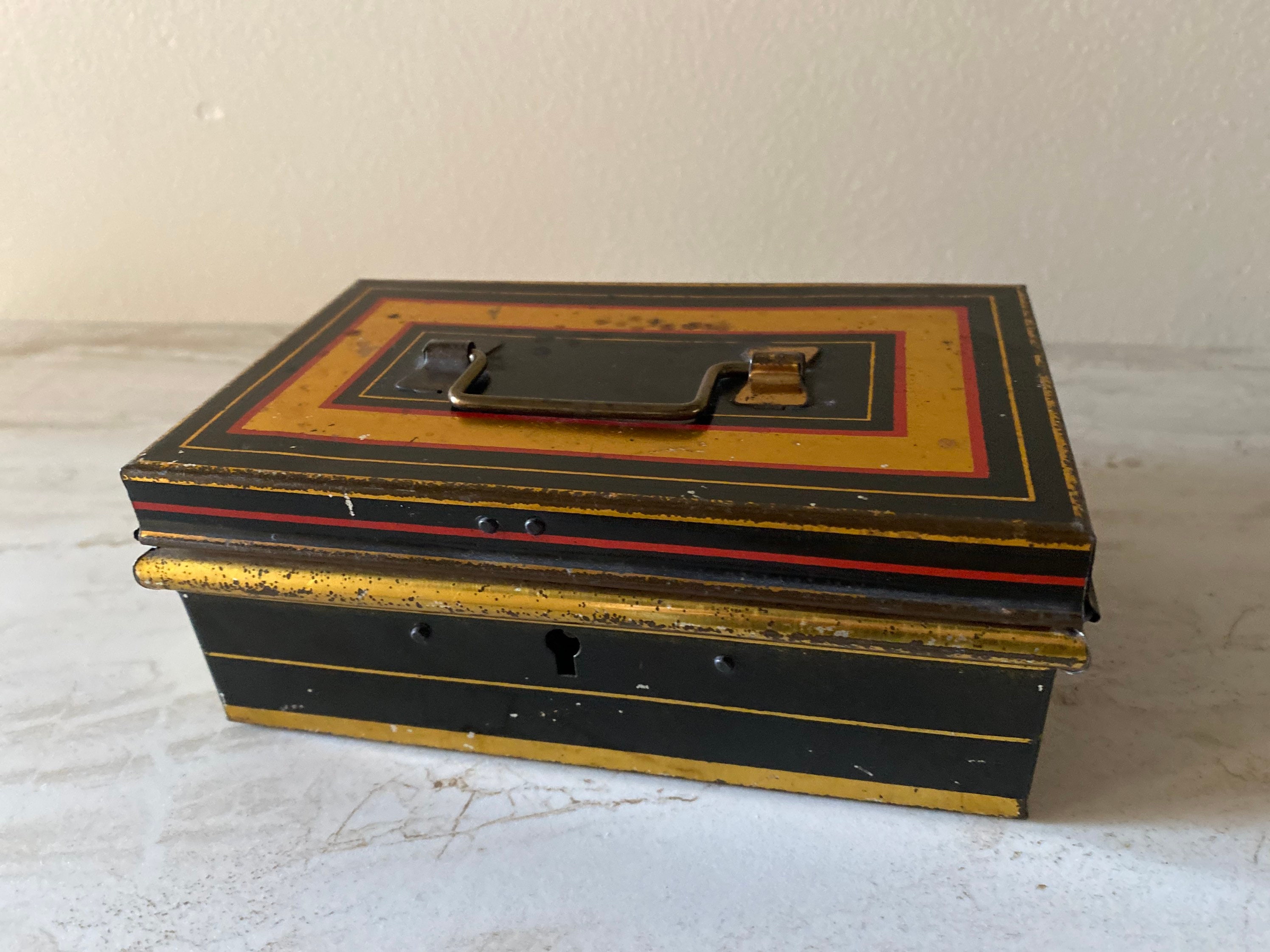 Vintage 1800s Black Red & Gold Metal Bankers Box - Etsy