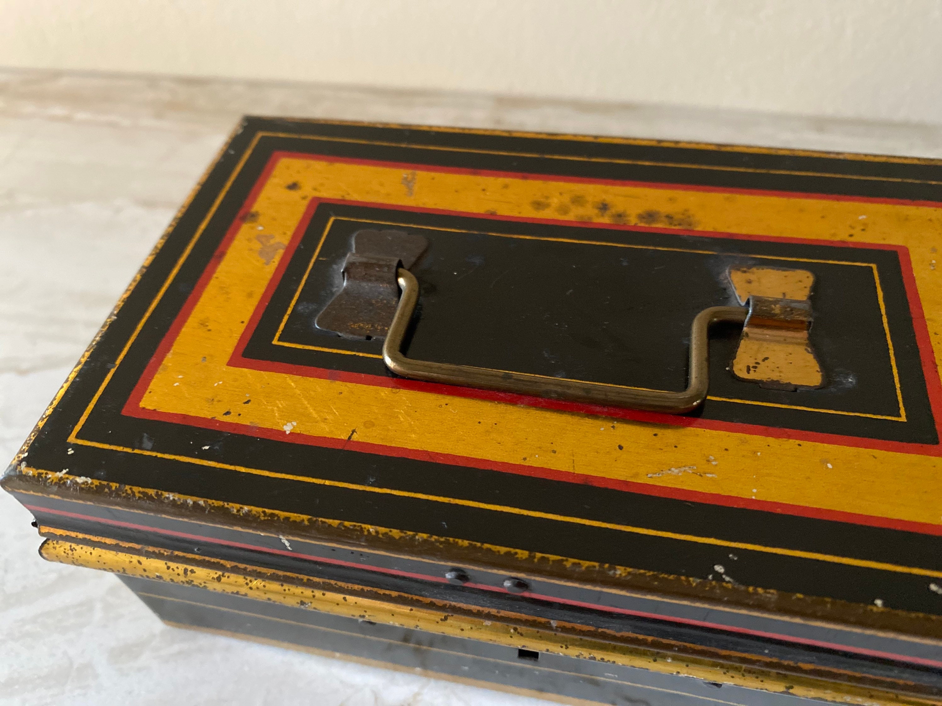 Vintage 1800s Black, Red & Gold Metal Bankers Box - Etsy