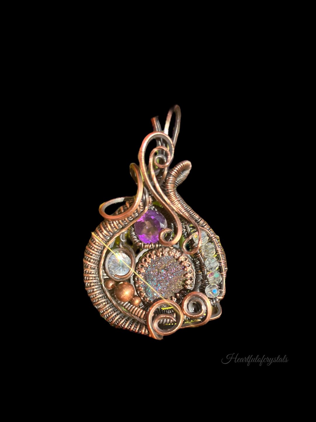 Wire Wrapped Crystal Necklace, Multi Stone Necklace, Amethyst-white ...