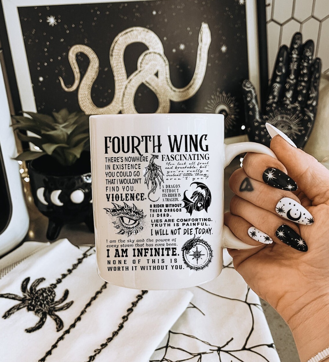 Fourth Wing Quote Mug, Dragon Cup, Book Lover Gift, Fantasy Genre Mug ...