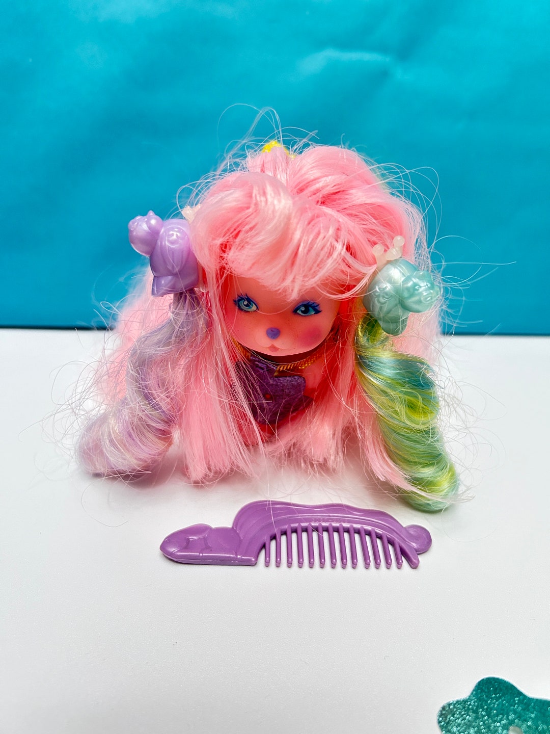 Lady Lovelylocks Silkypup Pink 3 Pixietails Purple Bunny Comb 2 Ribbons ...