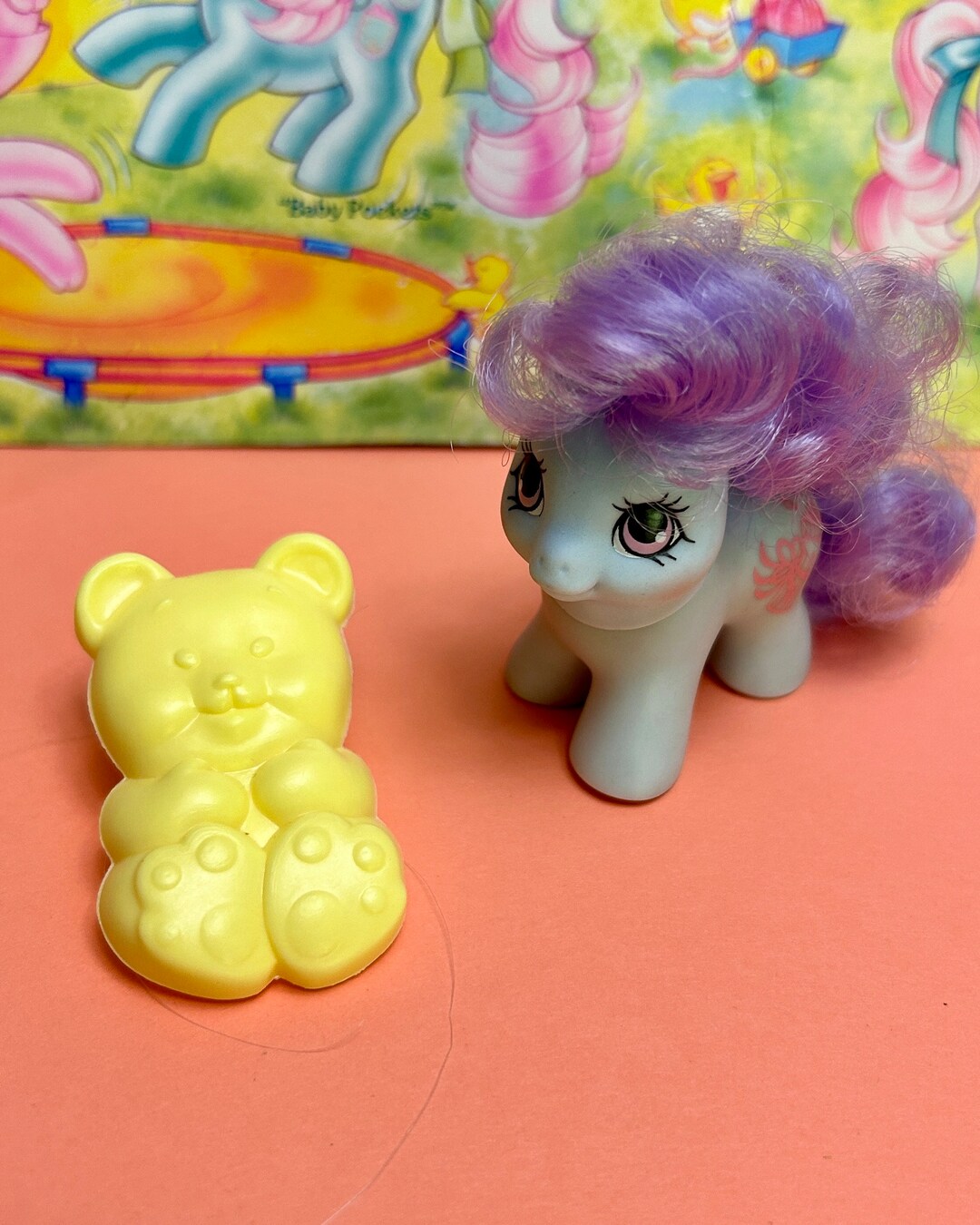 My Little Pony G1 Teeny Tiny Baby Honey Pie & Yellow Teddy Bear Brush ...