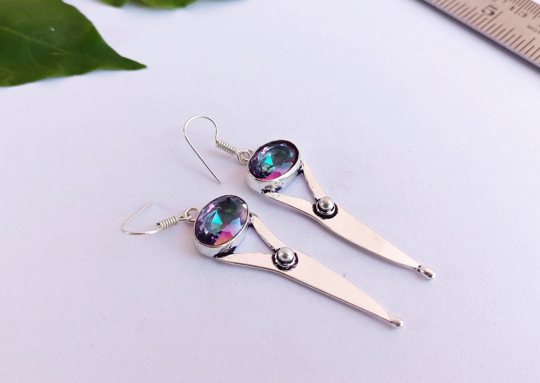 Vintage Design Mystic Topaz 92.5 Silver Plated Earrings, Mystic Topaz ...
