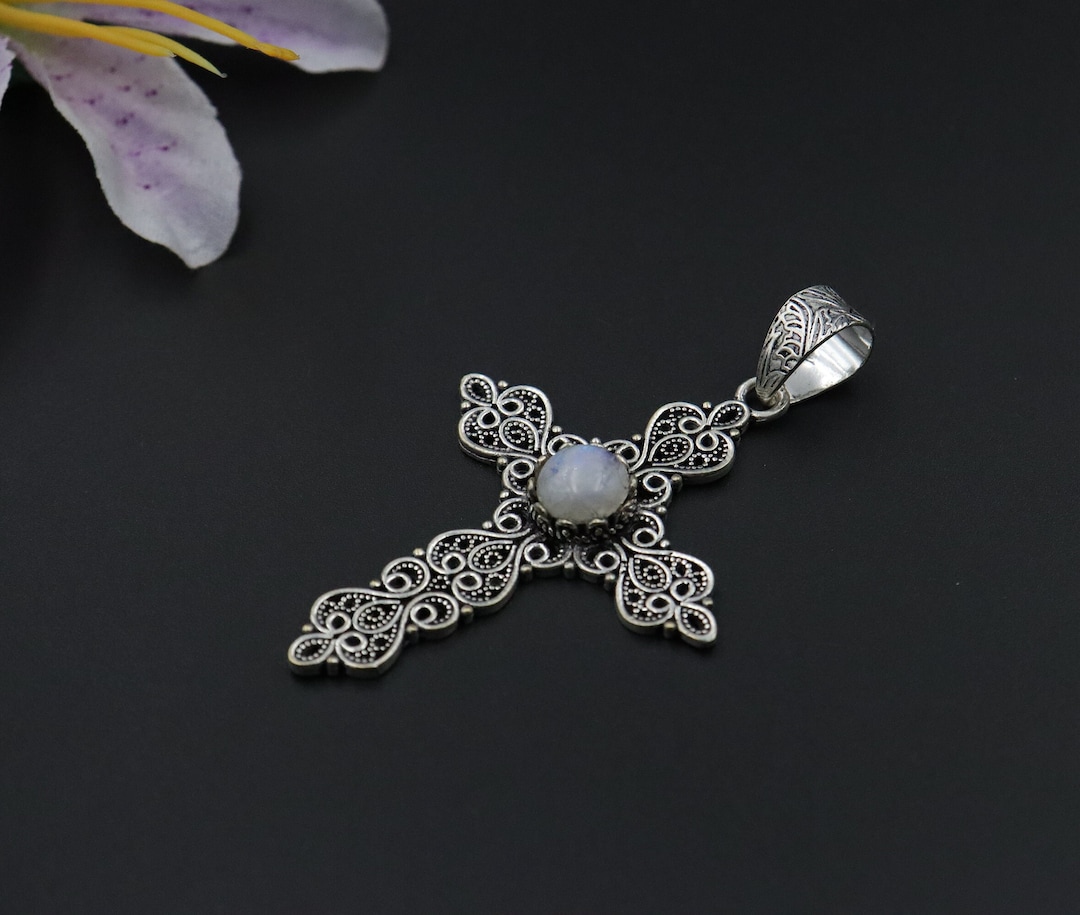 Rainbow Moonstone Cross Pendant\ Natural Moonstone Pendant\handmade ...