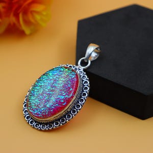 Beautiful Dichroic Glass Stone Handmade Silver Oxidized Pendant ...