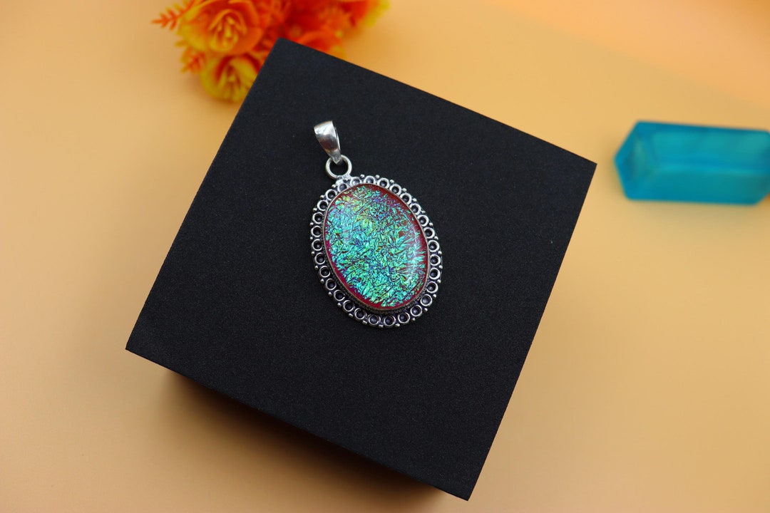 Beautiful Dichroic Glass Stone Handmade Silver Oxidized Pendant ...